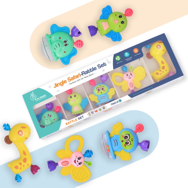 Jingle Safari Rattles BIS Certified Baby Rattle Set Pack of 5