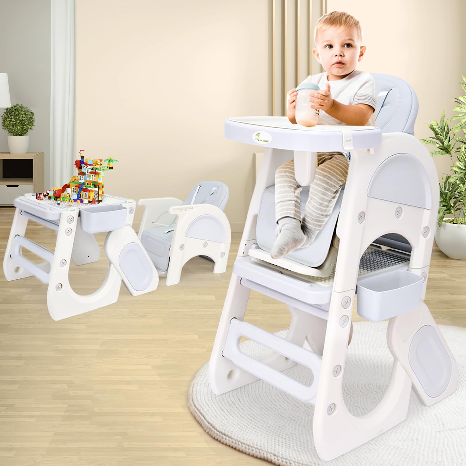 Grow N Play High Chair White for Kids Mealtime & Play - R for Rabbit