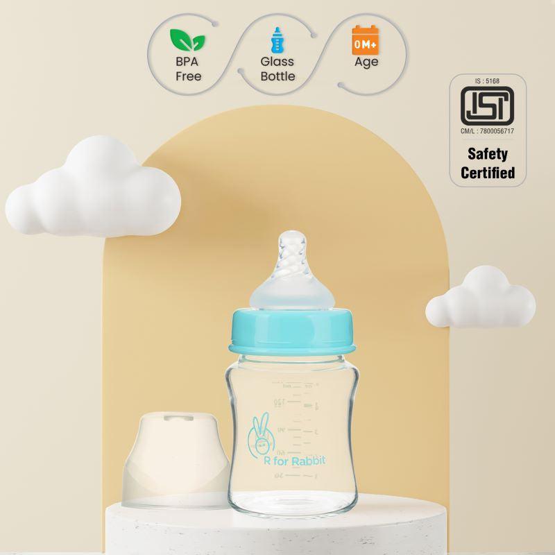 Safe & Hygienic First Feed Glass Baby Bottle (120 ml) R For Rabbit