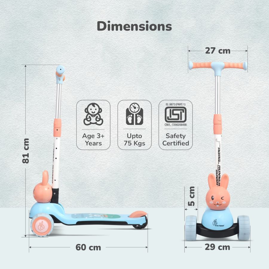 Road Runner Bunny Scooter For Kids With PU LED Wheels - R for Rabbit