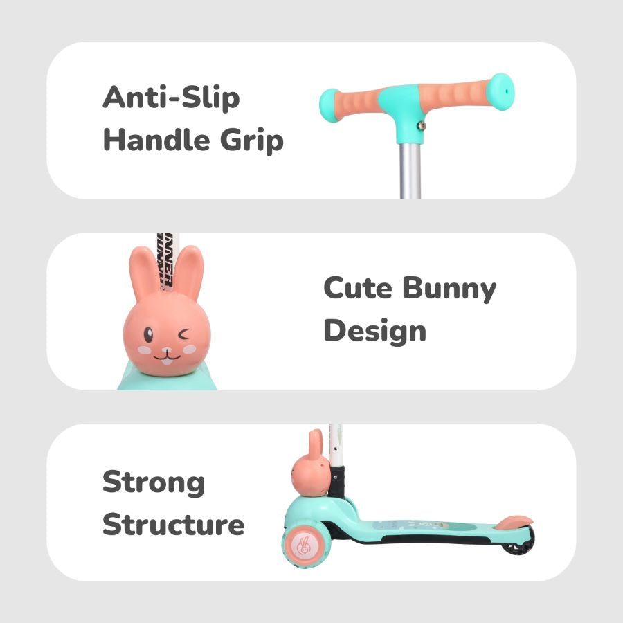 Road Runner Bunny Scooter For Kids With PU LED Wheels - R for Rabbit